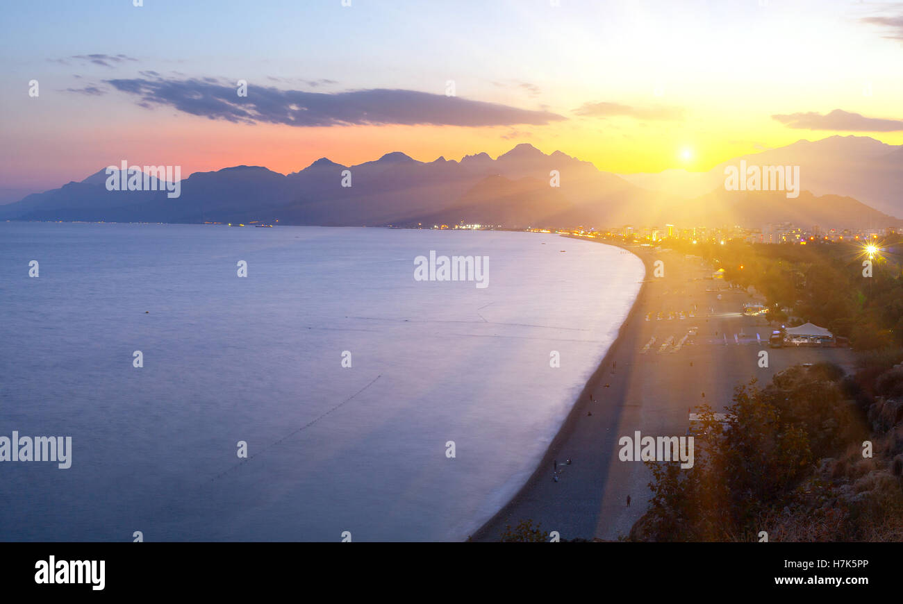 Beach at Antalya Turkey sunset - travel background Stock Photo - Alamy