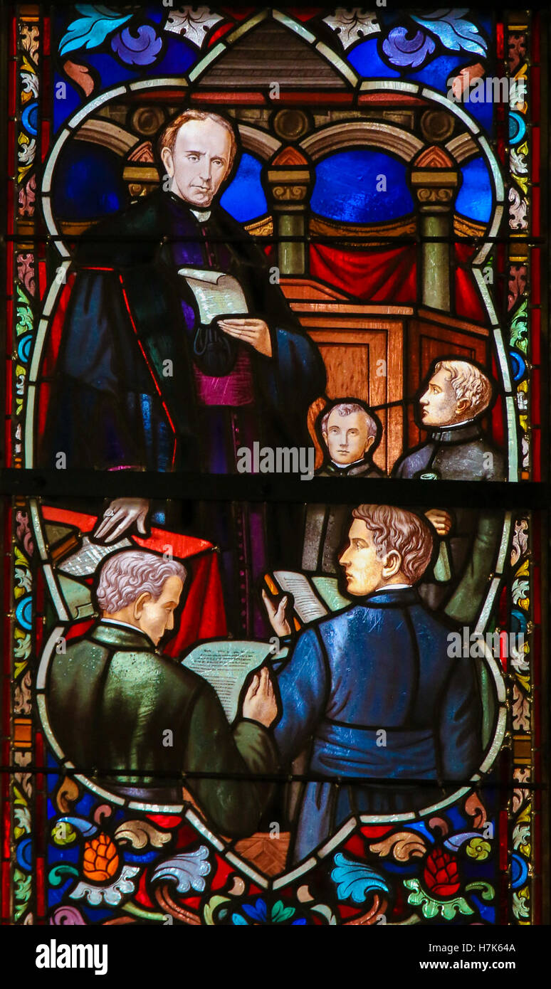 Stained Glass window depicting Cardinal Mercier (1851 - 1926), famous ...