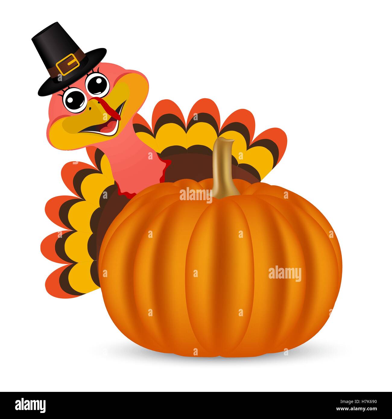 Turkey on Thanksgiving Day looks out from behind a pumpkin Stock Vector ...