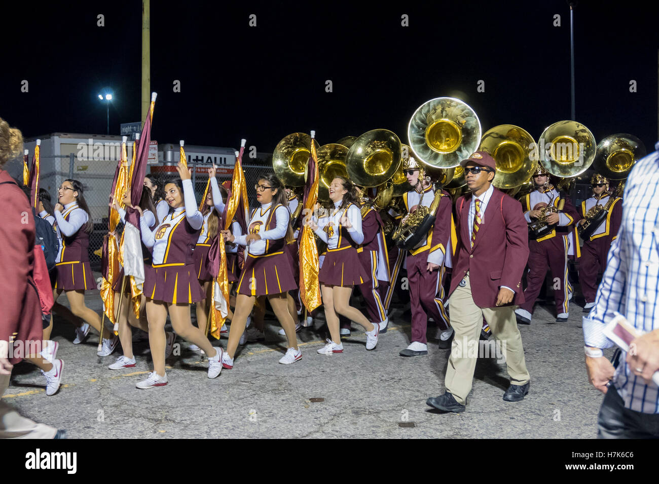 Los Angeles, OCT 27: USC band walking around at night on OCT 27, 2016 ...