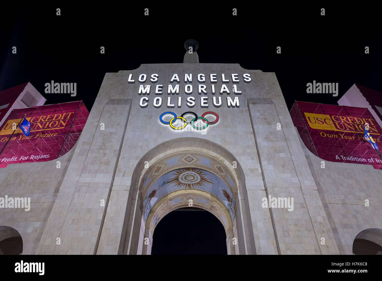Los Angeles, OCT 27: Los Angeles Memorial Coliseum at night on OCT 27 ...