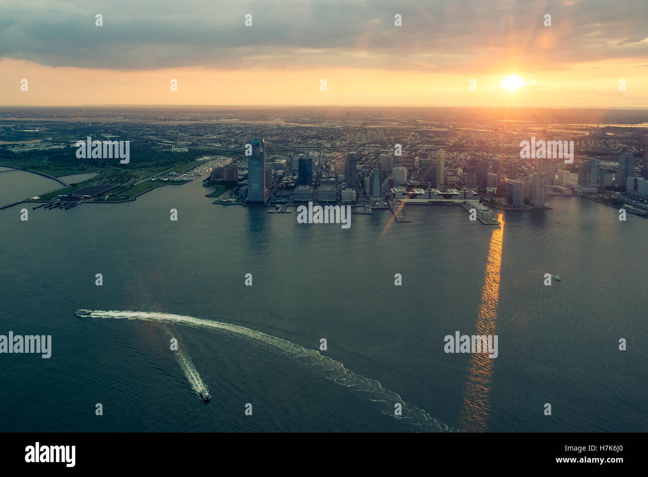 Sunset view from One World Trade Center, New York City, USA Stock Photo ...
