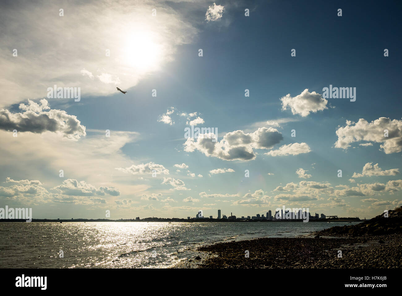 Plane taking off over Boston, USA Stock Photo - Alamy