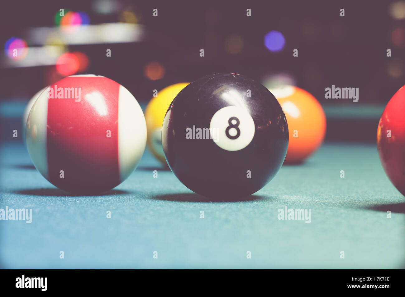 Photograph of some billiards plastic balls on table Stock Photo - Alamy