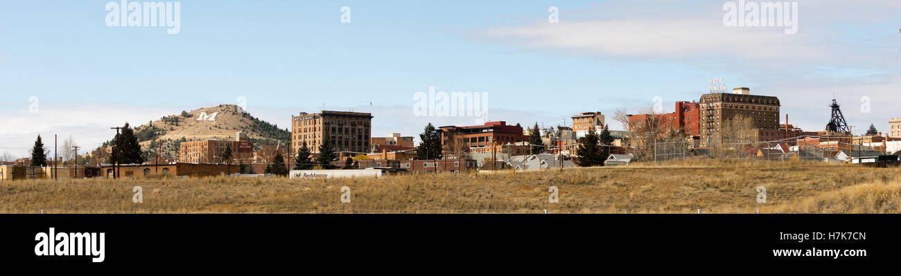 A big M for Montana on the hillside behind Butte Stock Photo - Alamy