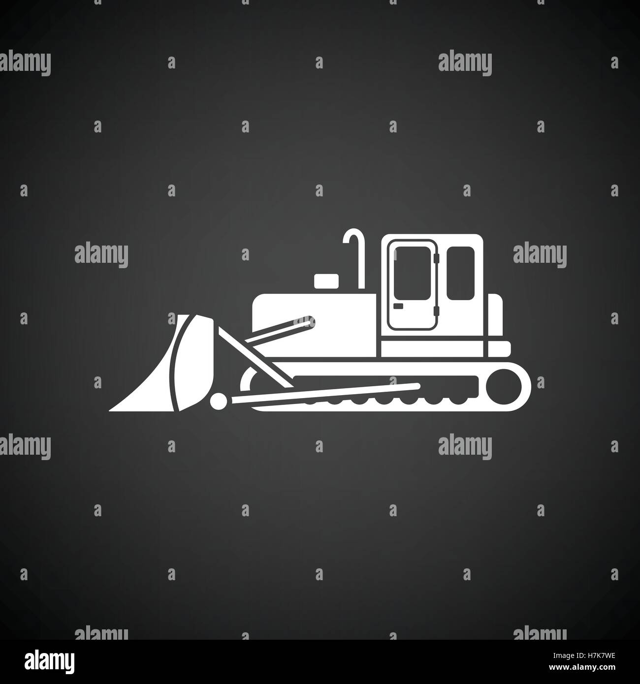 Icon of Construction bulldozer. Black background with white. Vector ...