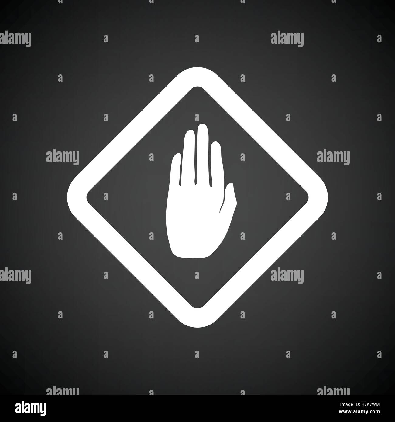 Icon of Warning hand. Black background with white. Vector illustration ...