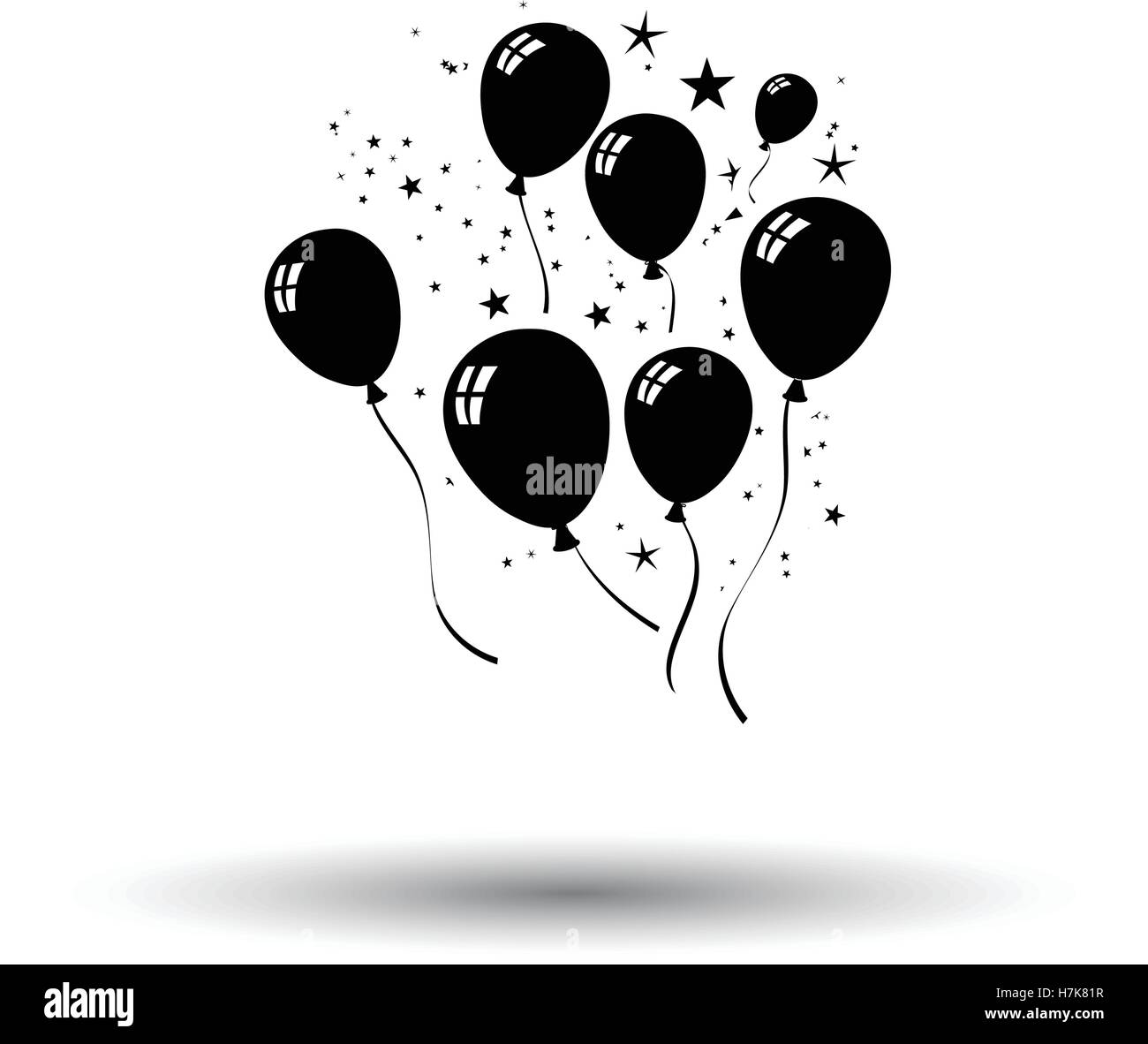 Party balloons and stars icon. White background with shadow design ...