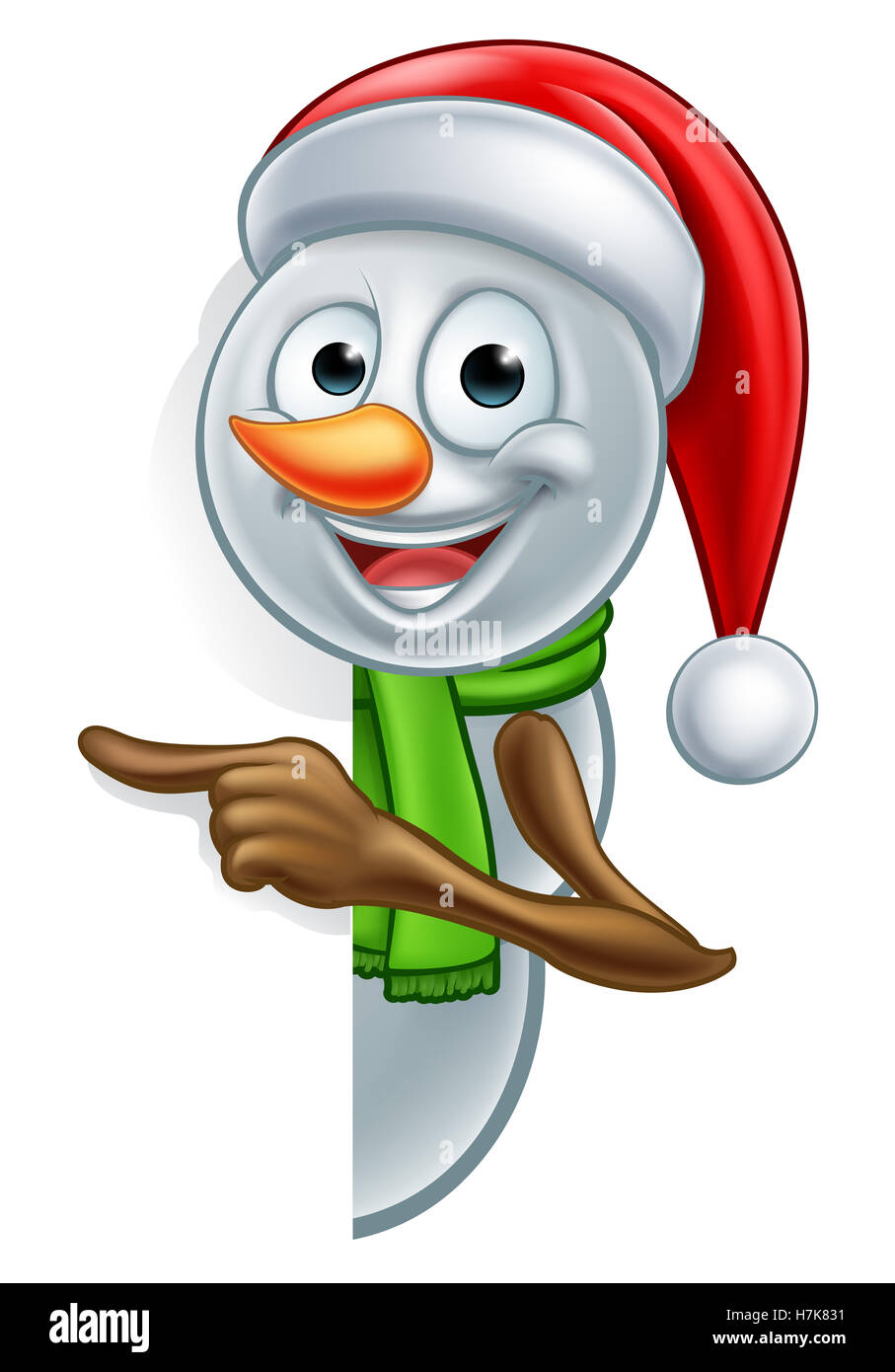 A happy Christmas peeking snowman cartoon character pointing Stock ...
