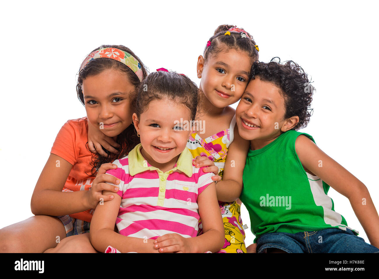 Happy Brothers and Sisters Isolated on White Background Stock Photo - Alamy
