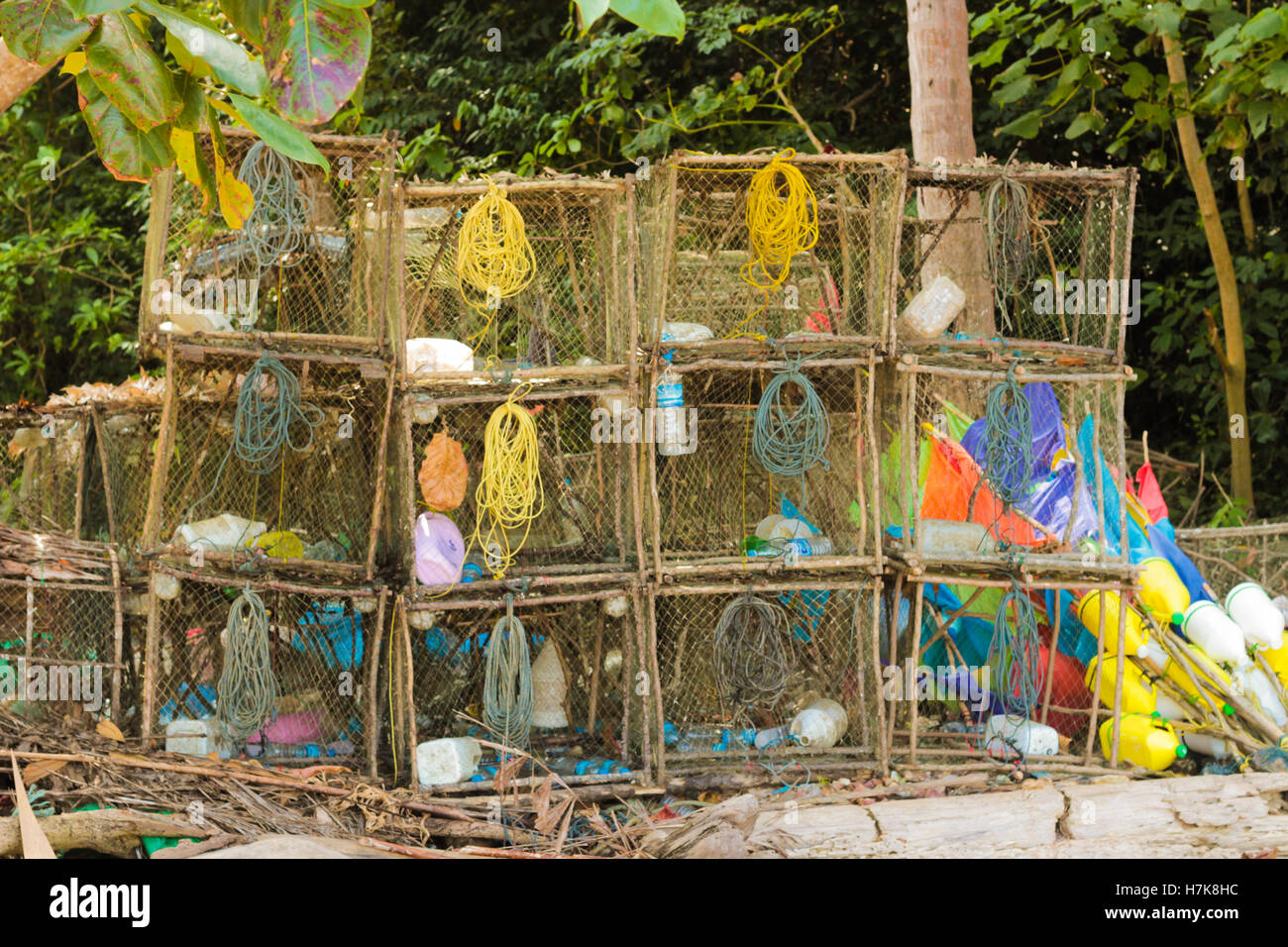 Fishing Traps on the beach in Thailand Stock Photo - Alamy