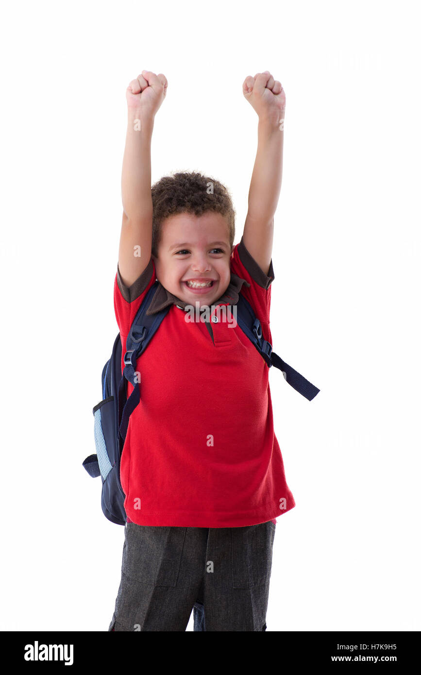Young Happy Schoolboy Isolated on White Background Stock Photo - Alamy