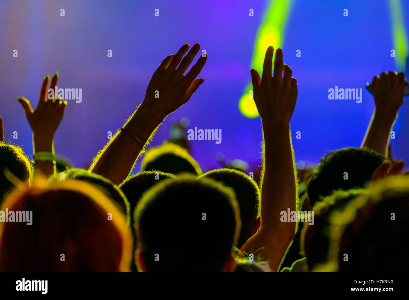 Fans cheering at open air live concert Stock Photo - Alamy
