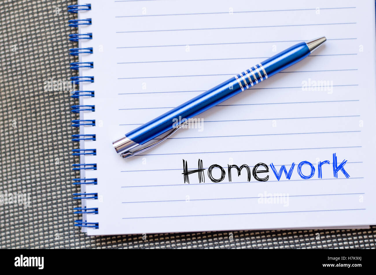 Homework text concept write on notebook Stock Photo - Alamy