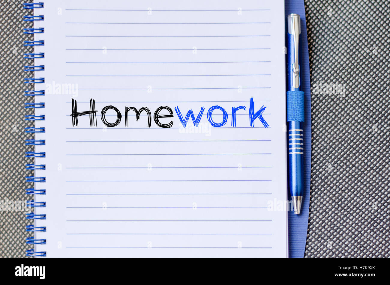 Homework text concept write on notebook Stock Photo - Alamy