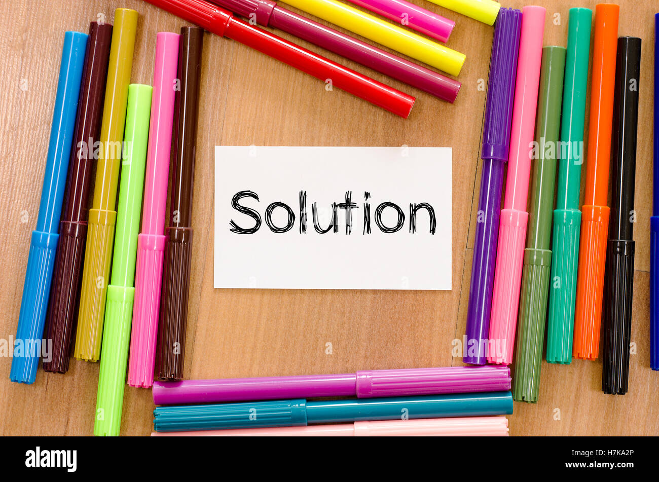 Solution text concept over whiteboard background Stock Photo - Alamy
