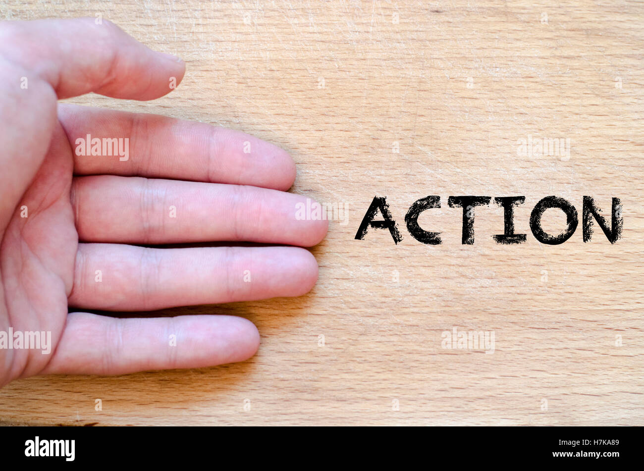 Human hand over wooden background and action text concept Stock Photo ...