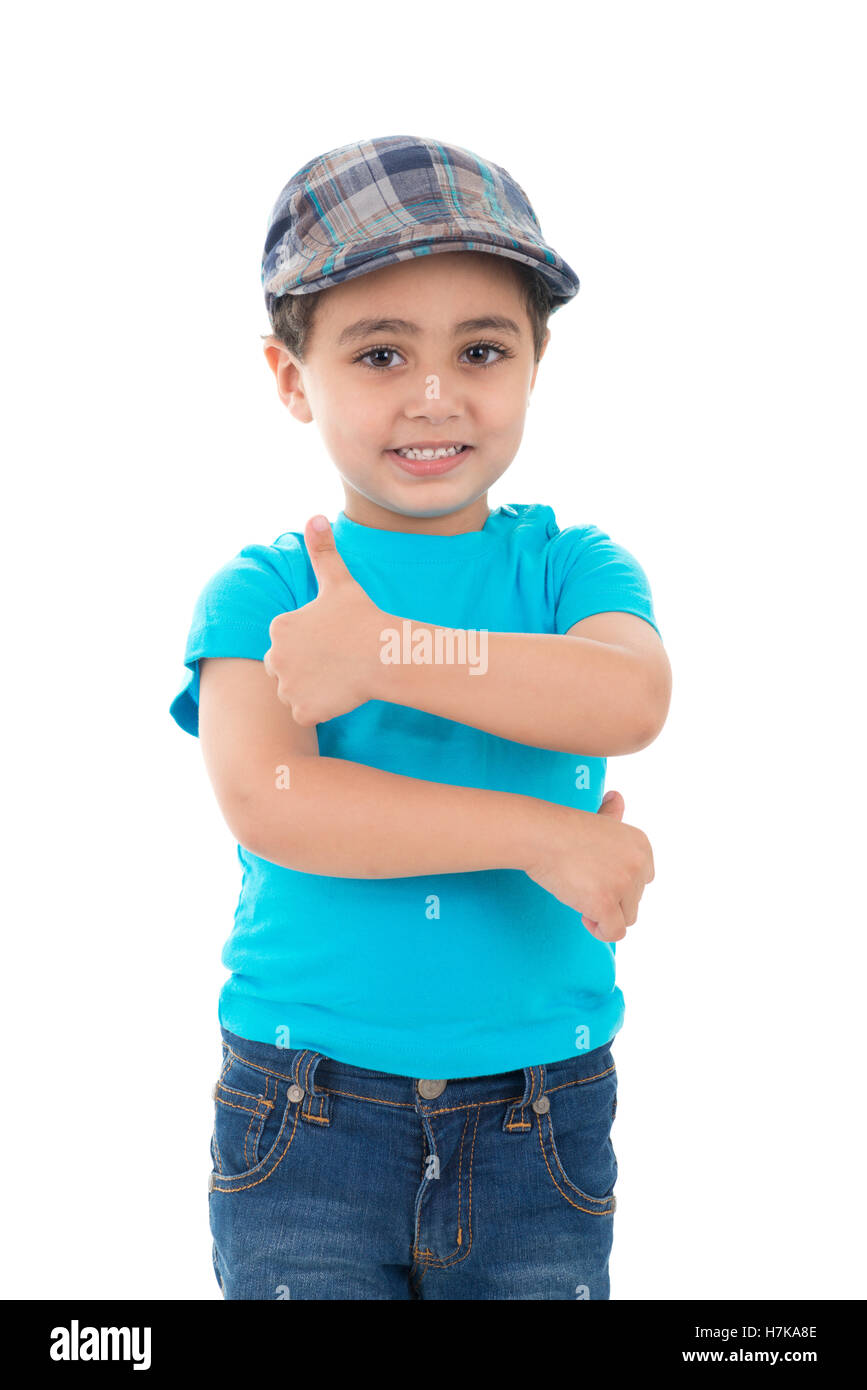 Adorable Little Thump Up Boy Isolated on White Background Stock Photo ...