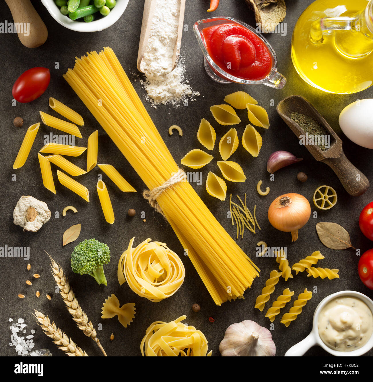 pasta and food ingredient on dark background Stock Photo - Alamy