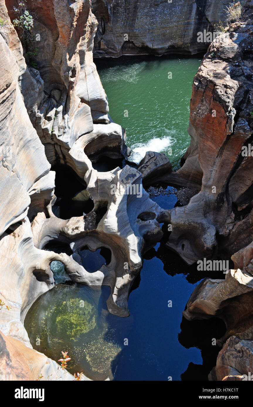 South Africa: view of the potholes and plunge pools of the Truer River ...