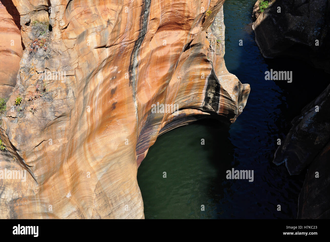 South Africa: view of the potholes and plunge pools of the Truer River ...