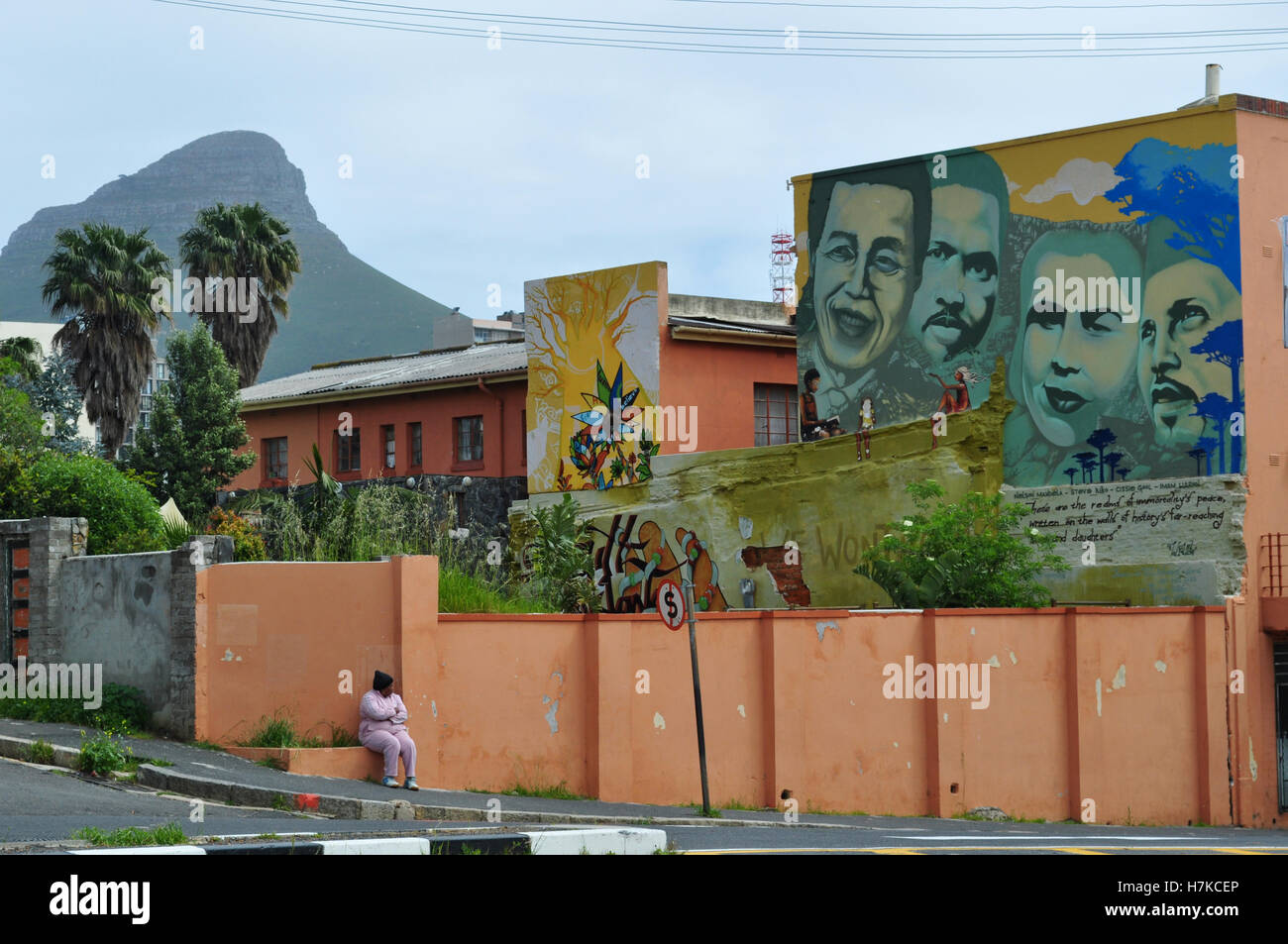 Cape Town, street art, mural, graffiti: a woman near the mural made by ...