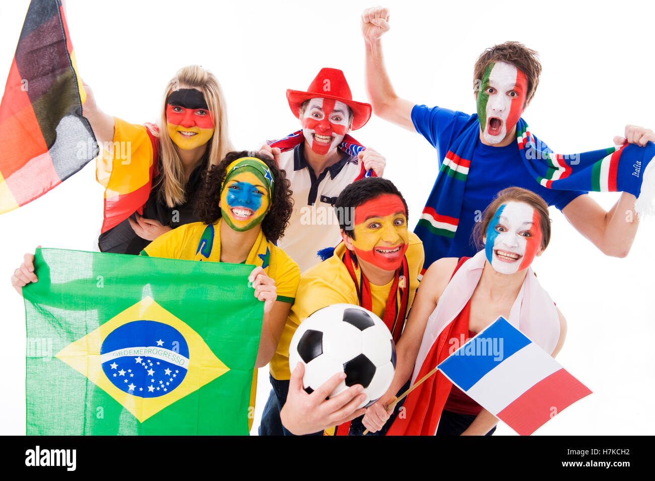 Soccer fans of different nations, soccer ball Stock Photo - Alamy