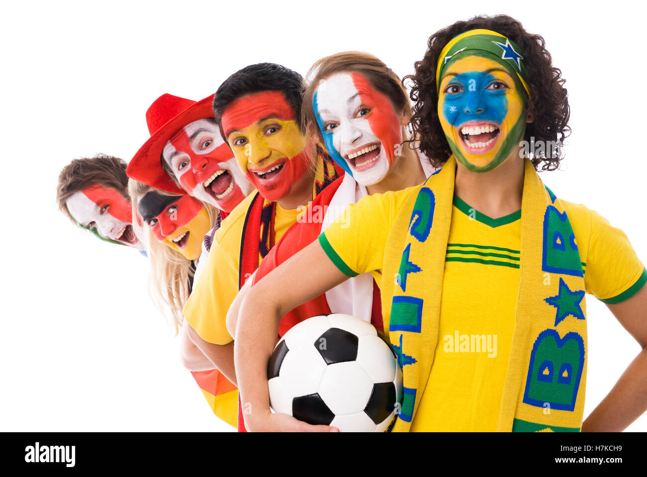 Soccer fans of different nations, soccer ball Stock Photo - Alamy