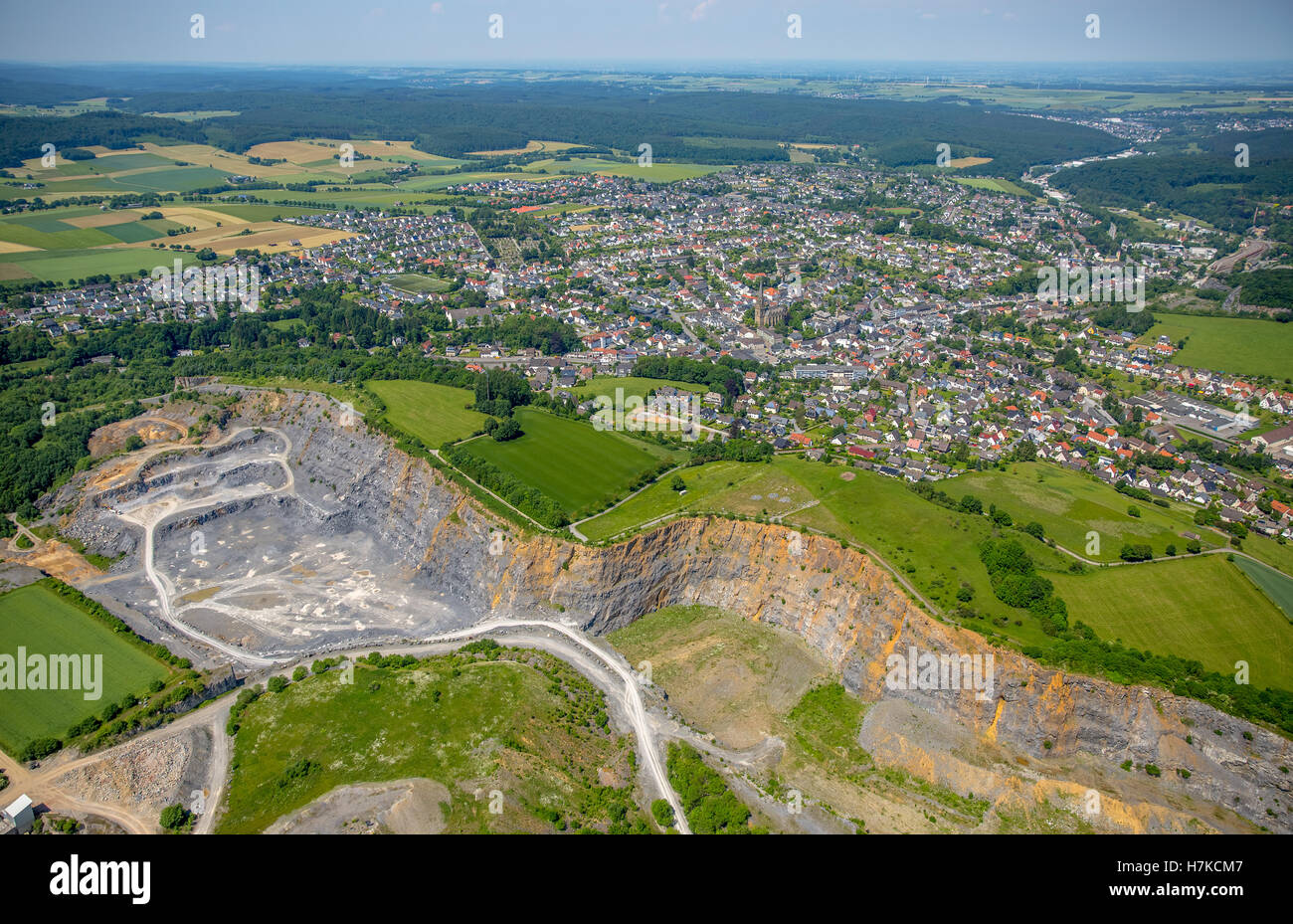 Aerial view, Warstein quarry, limestone quarrying, Nuttlaer Pfad ...
