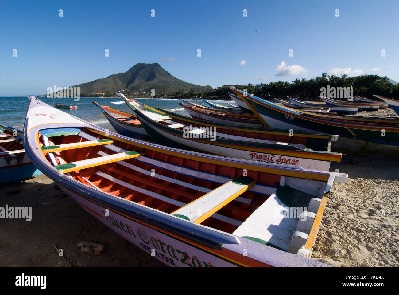 Fishing boats on the island of Isla Margarita, Venezuela, South America ...