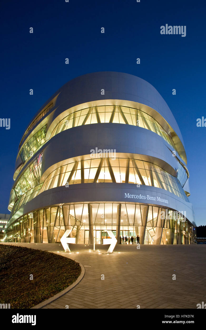 Mercedes-Benz Museum, illuminated at night, modern architecture ...