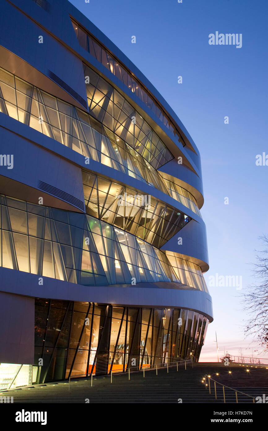 Mercedes-Benz Museum, illuminated at night, modern architecture ...
