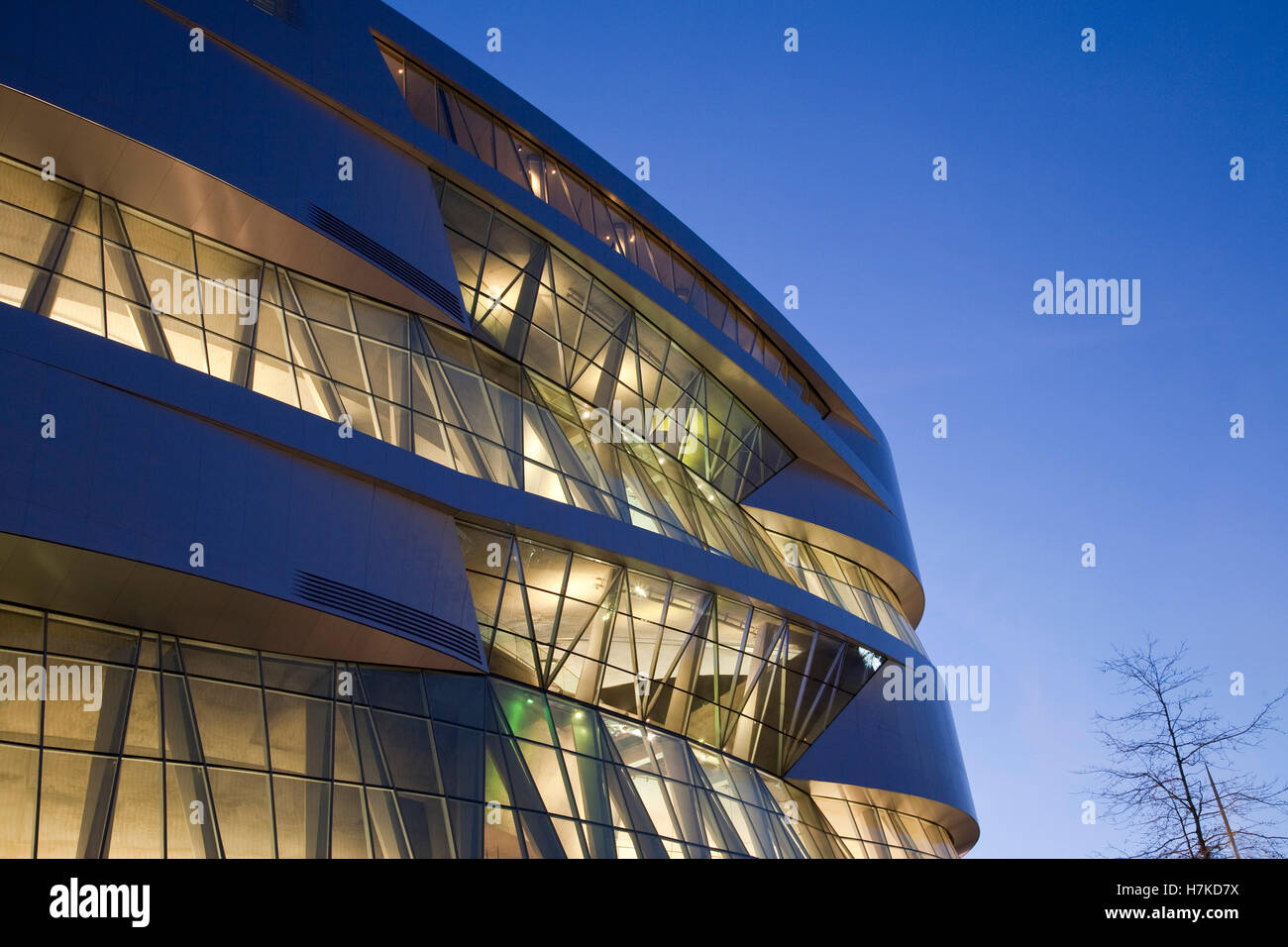 Mercedes-Benz Museum, illuminated at night, modern architecture ...