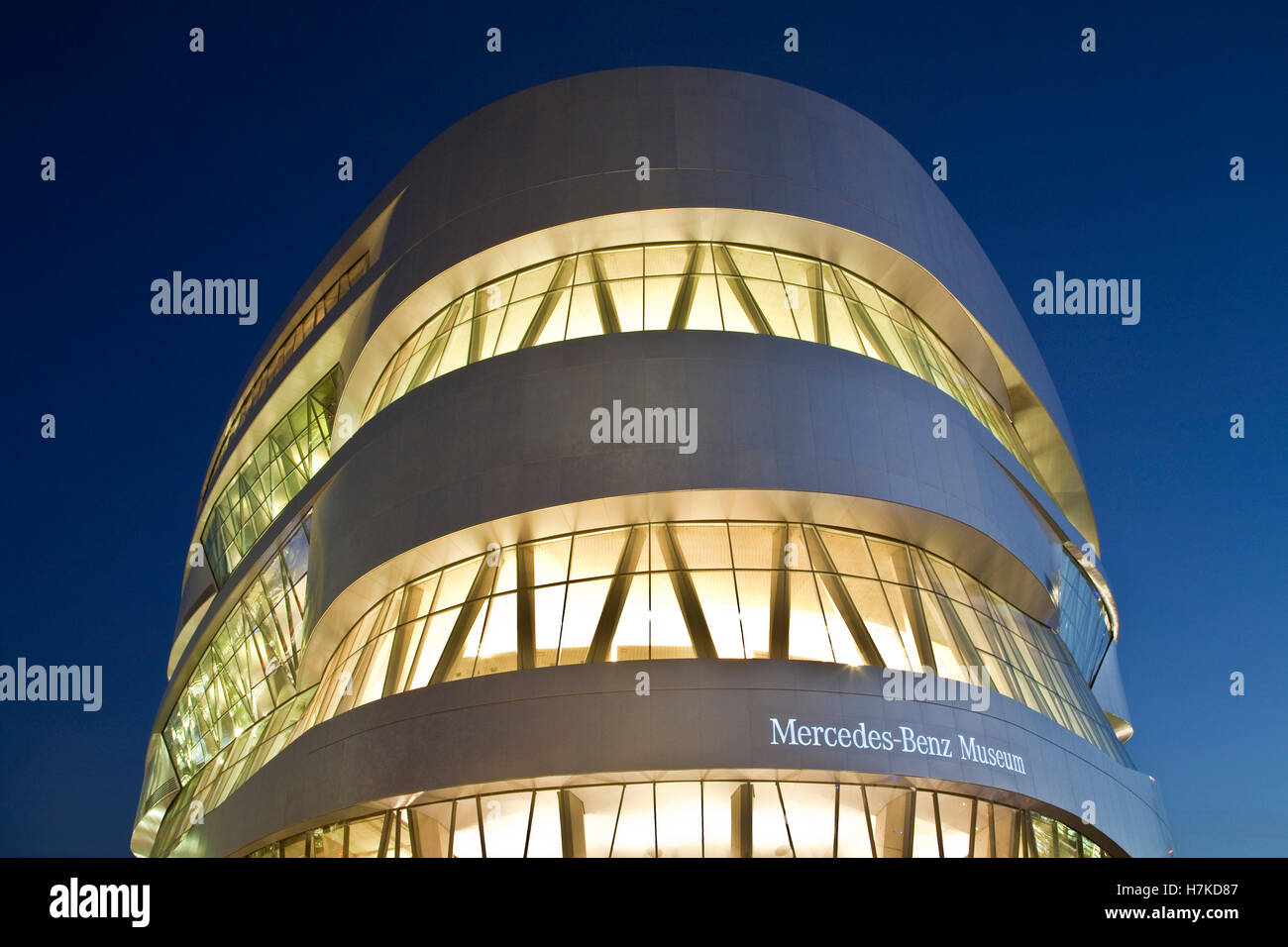 Mercedes-Benz Museum, illuminated at night, modern architecture ...