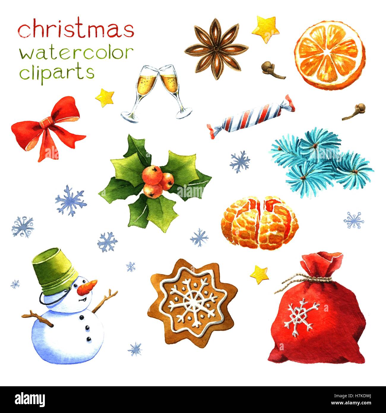 Christmas clipart watercolor on white background Stock Photo - Alamy