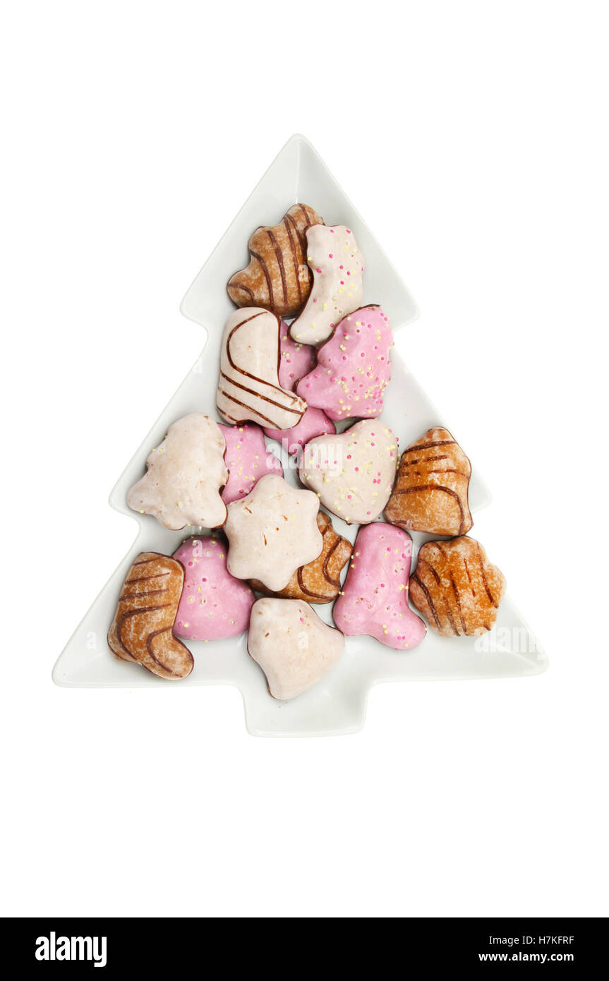 Lebkuchen, German spiced biscuits in a Christmas tree shaped dish ...