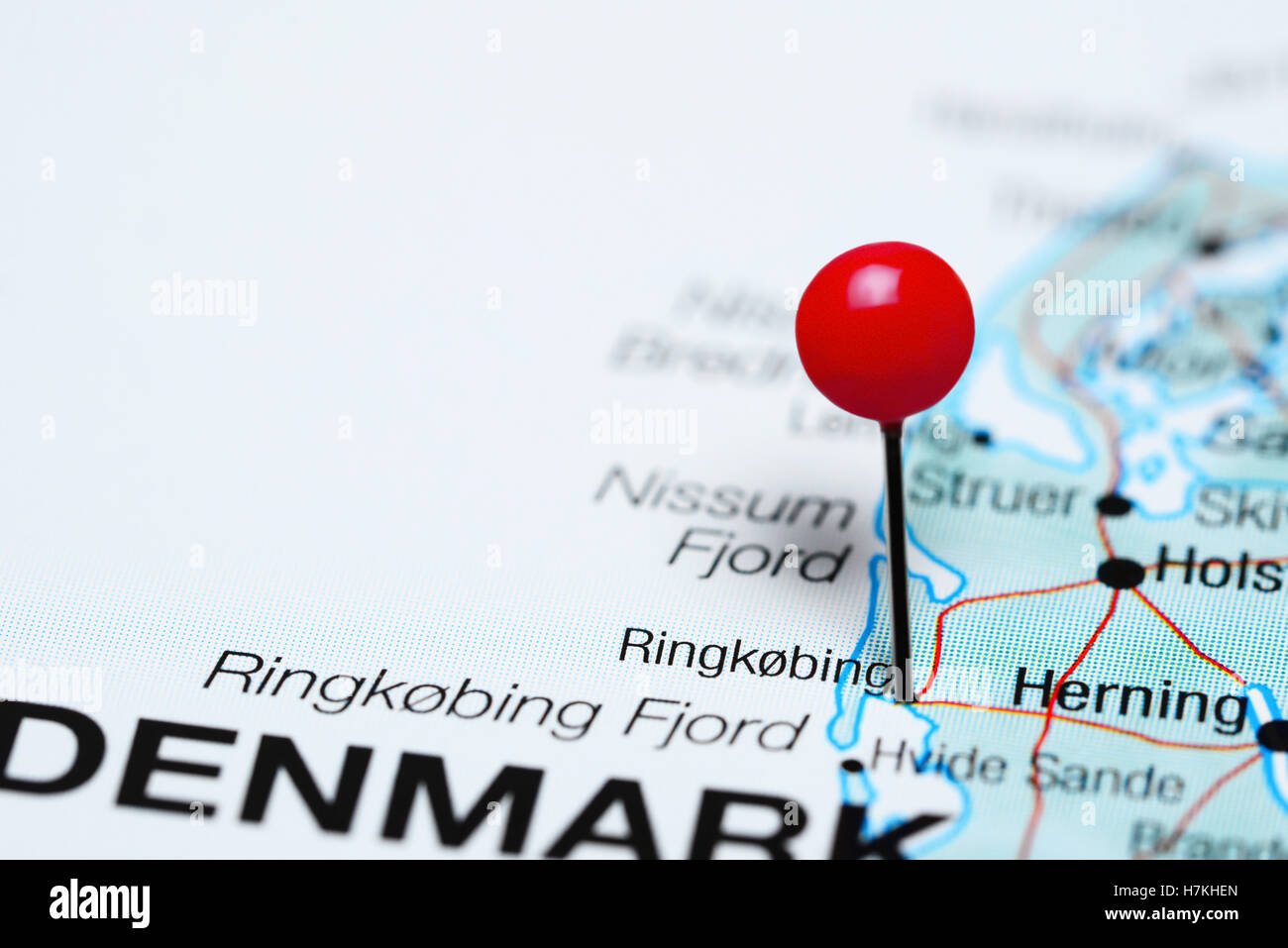 Ringkobing pinned on a map of Denmark Stock Photo - Alamy
