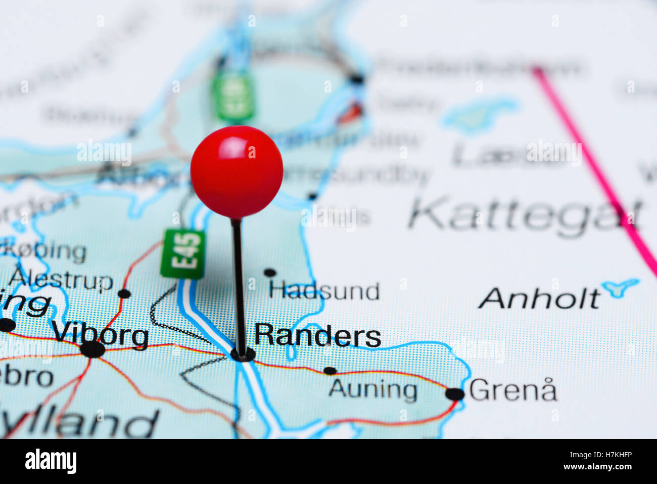 Randers pinned on a map of Denmark Stock Photo - Alamy