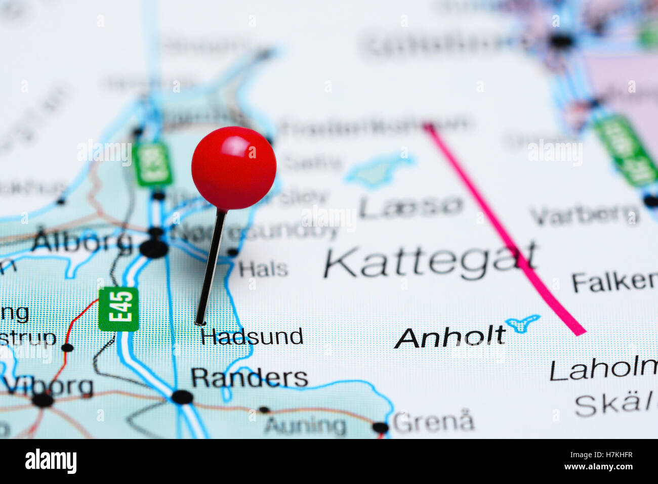 Hadsund pinned on a map of Denmark Stock Photo - Alamy
