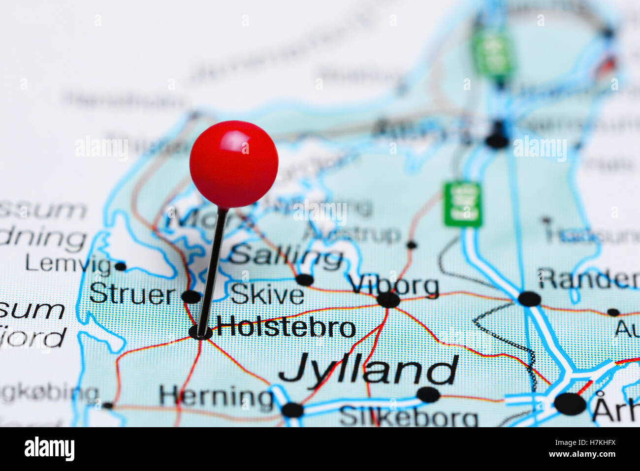 Holstebro pinned on a map of Denmark Stock Photo - Alamy