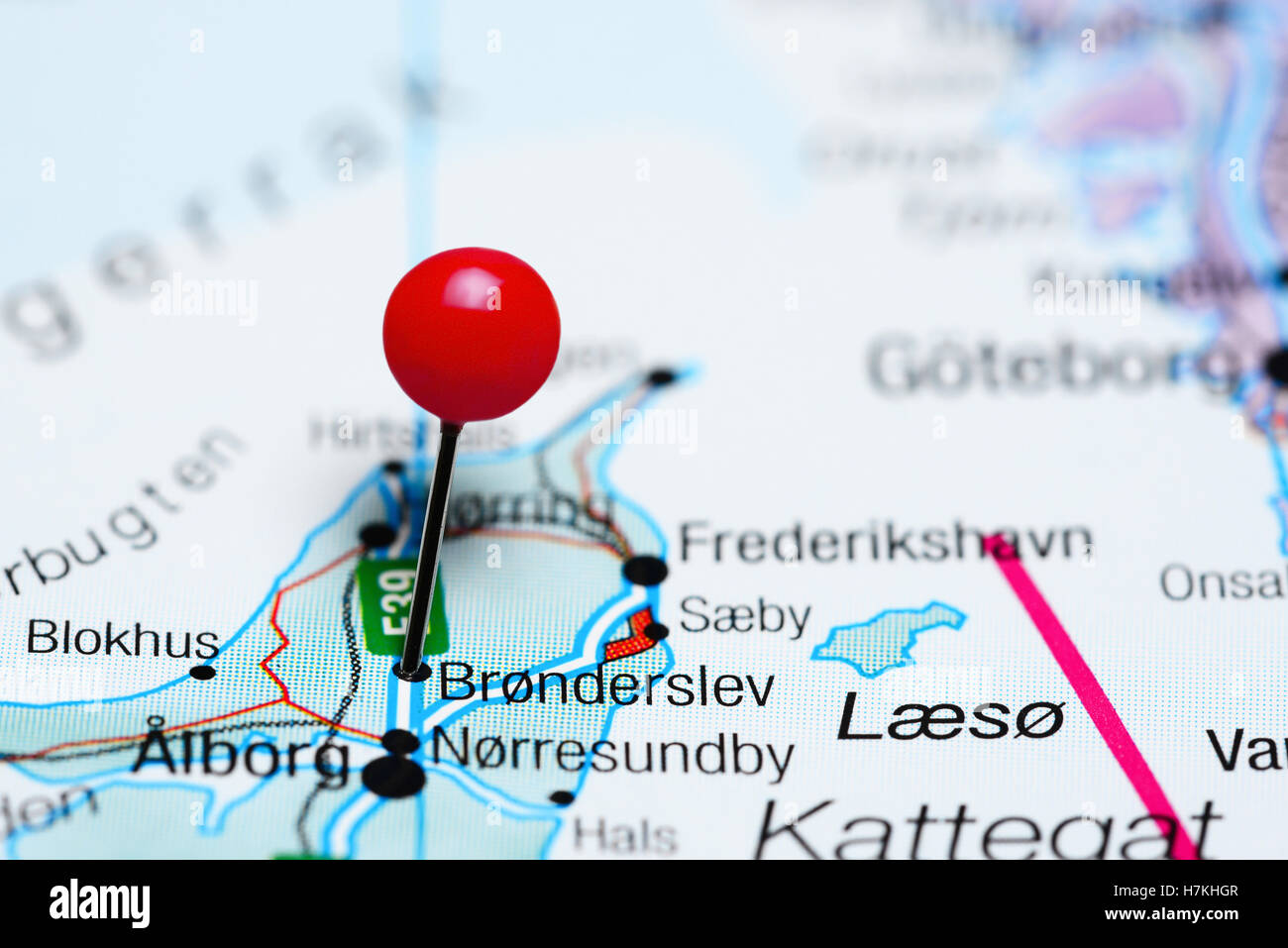 Bronderslev pinned on a map of Denmark Stock Photo - Alamy