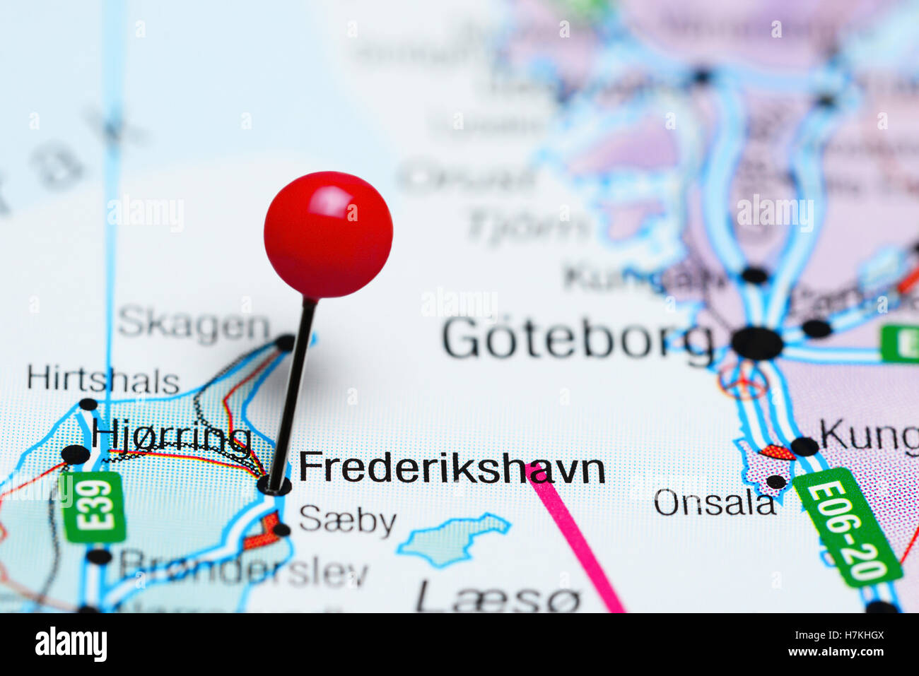 Frederikshavn pinned on a map of Denmark Stock Photo - Alamy