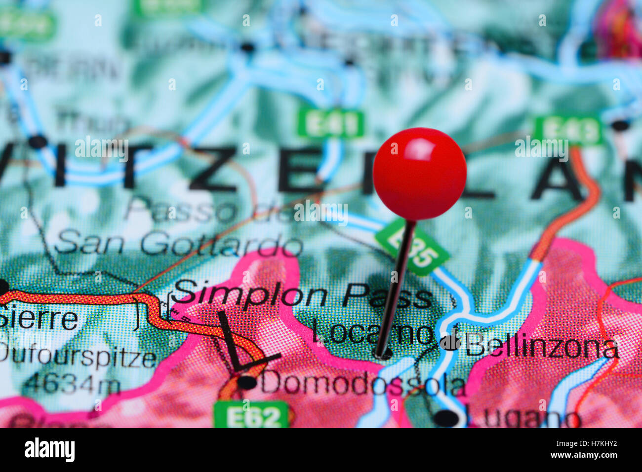 Locarno pinned on a map of Switzerland Stock Photo - Alamy