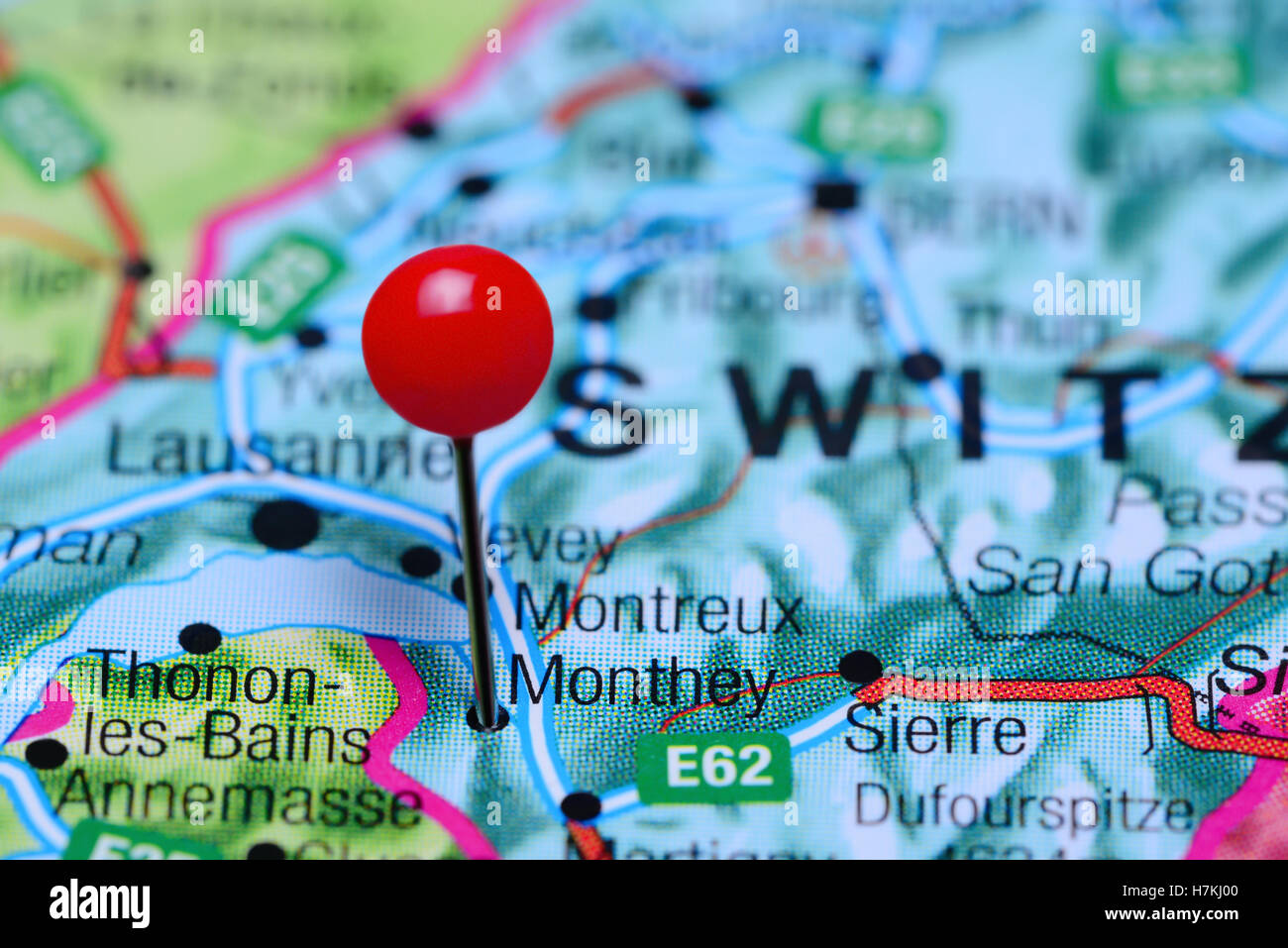 Monthey pinned on a map of Switzerland Stock Photo - Alamy