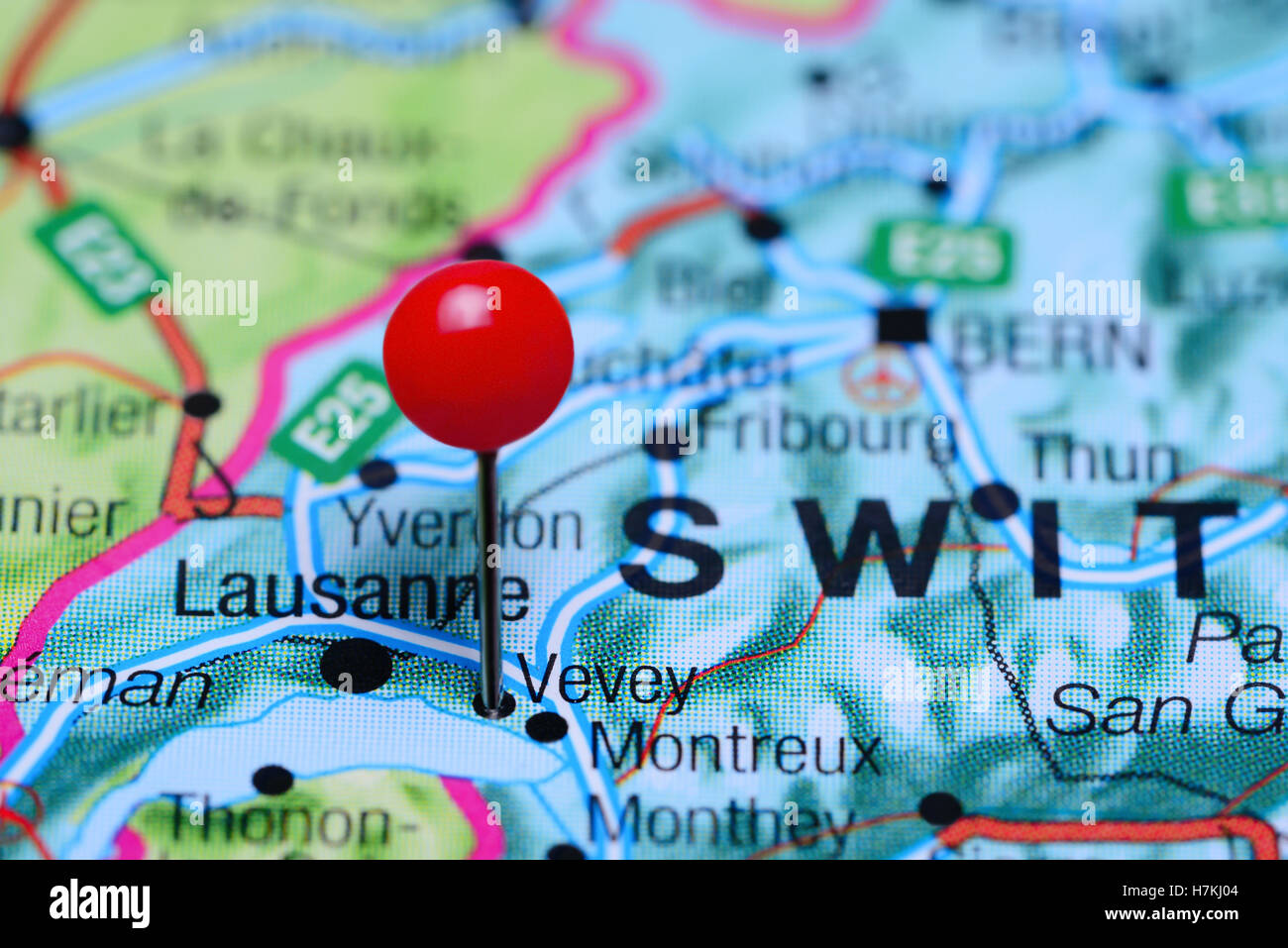 Vevey pinned on a map of Switzerland Stock Photo - Alamy