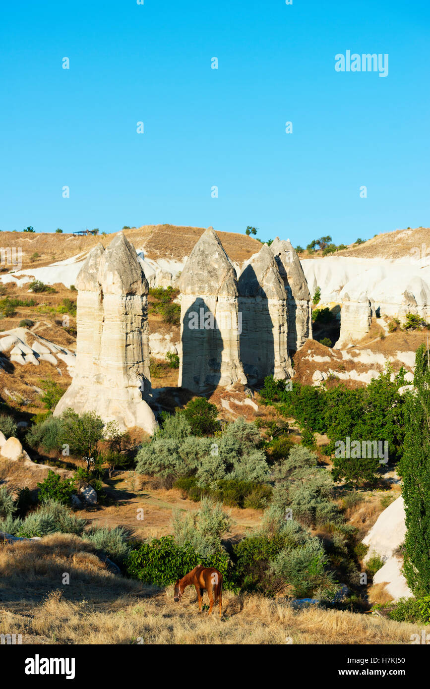 Turkey, Central Anatolia, Cappadocia, landscape at Goreme, Unesco World ...