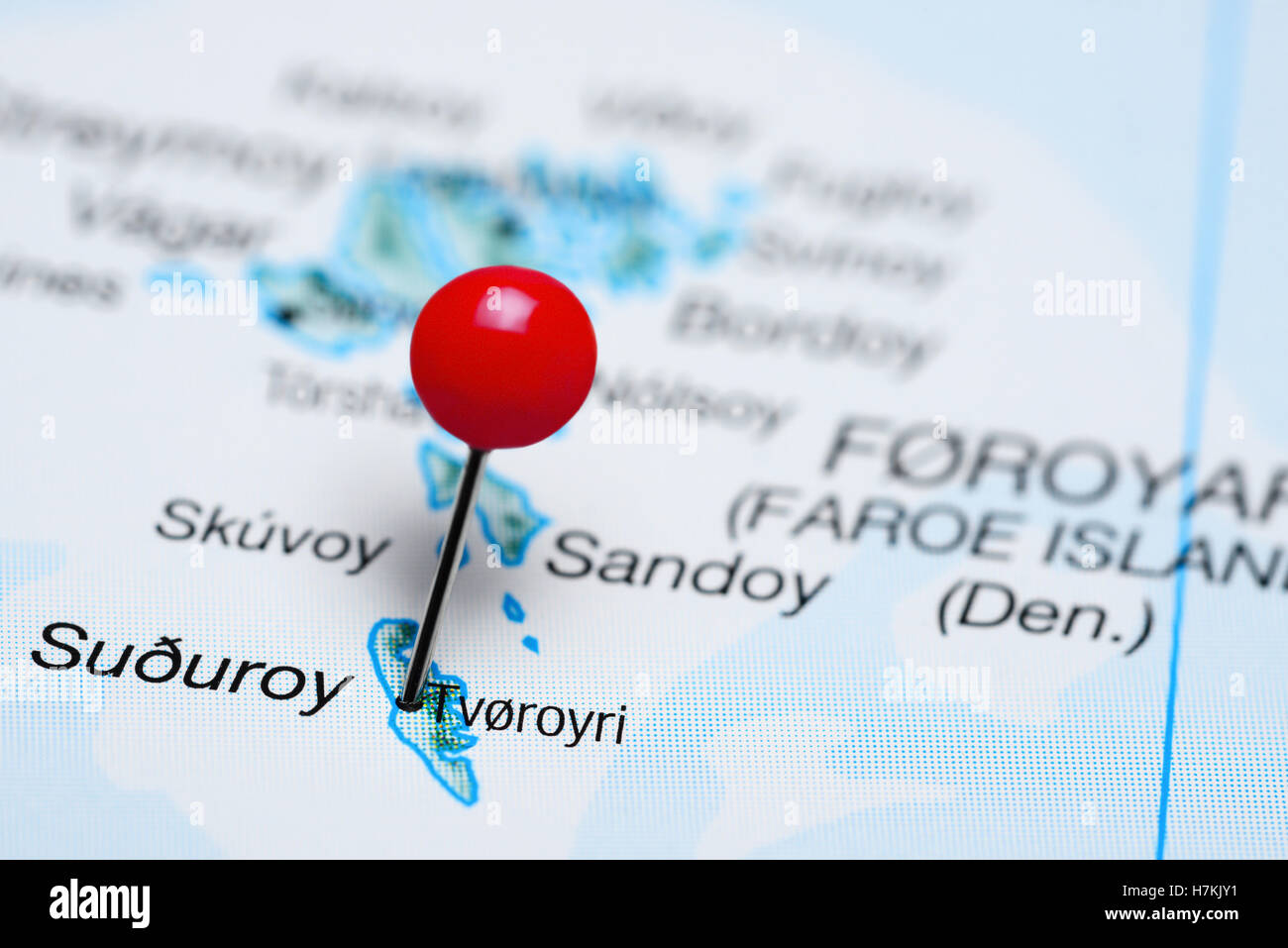 Tvoroyri pinned on a map of Faroe Islands Stock Photo - Alamy