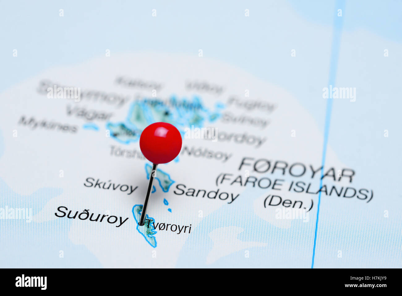 Tvoroyri pinned on a map of Faroe Islands Stock Photo - Alamy