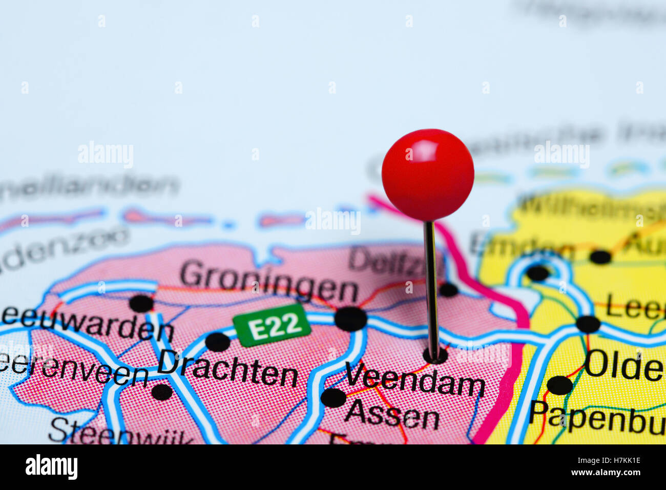 Veendam pinned on a map of Netherlands Stock Photo - Alamy
