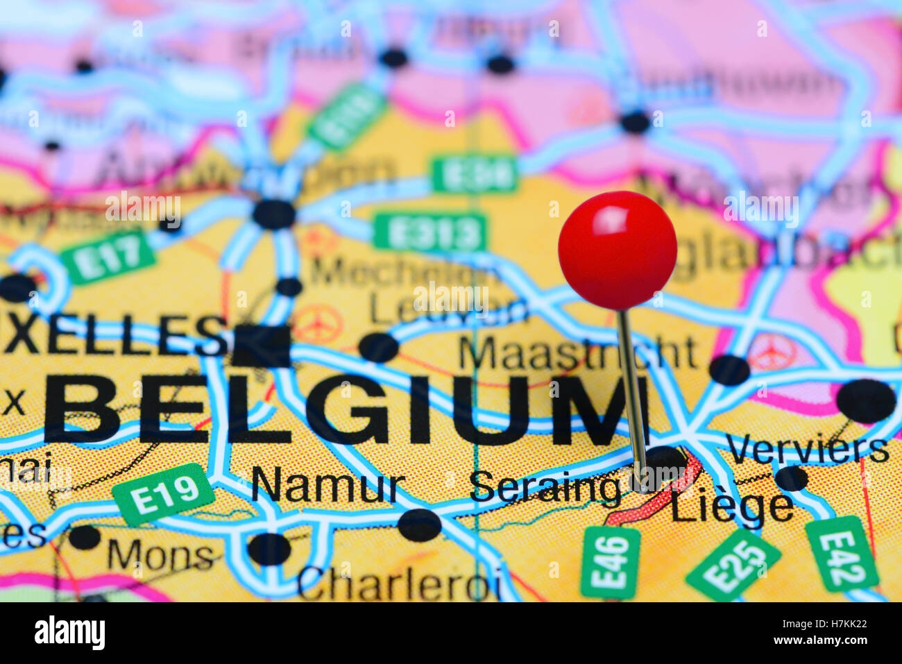 Seraing pinned on a map of Belgium Stock Photo - Alamy